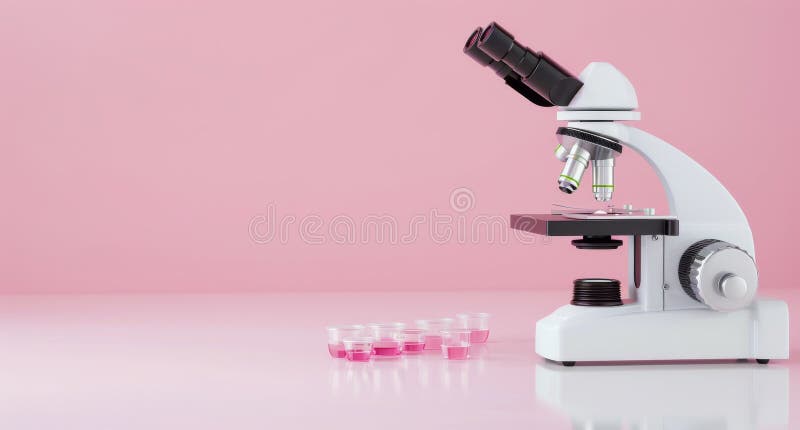 Laboratory Microscope Set Against Pink Floral Background in Science ...