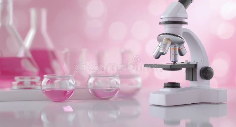 Laboratory Microscope Set Against Pink Floral Background in Science ...