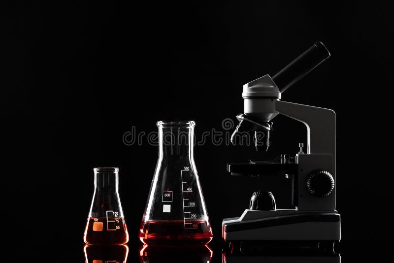 Laboratory Microscope on Table in the Dark Stock Image - Image of ...