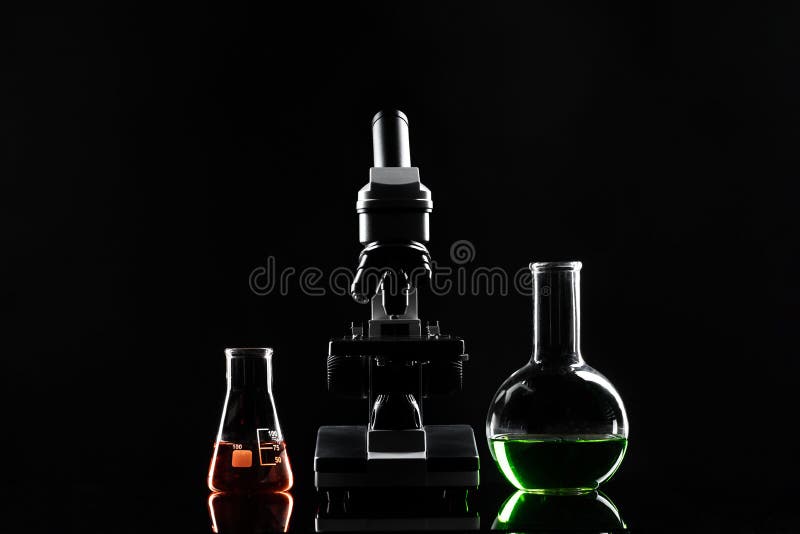 Laboratory Microscope on Table in the Dark Stock Image - Image of ...