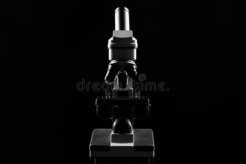 Laboratory Microscope on Table in the Dark Stock Image - Image of ...