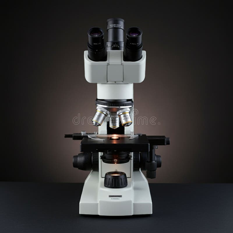 Laboratory Microscope with a White Body and Black Stage, Featuring Dual ...