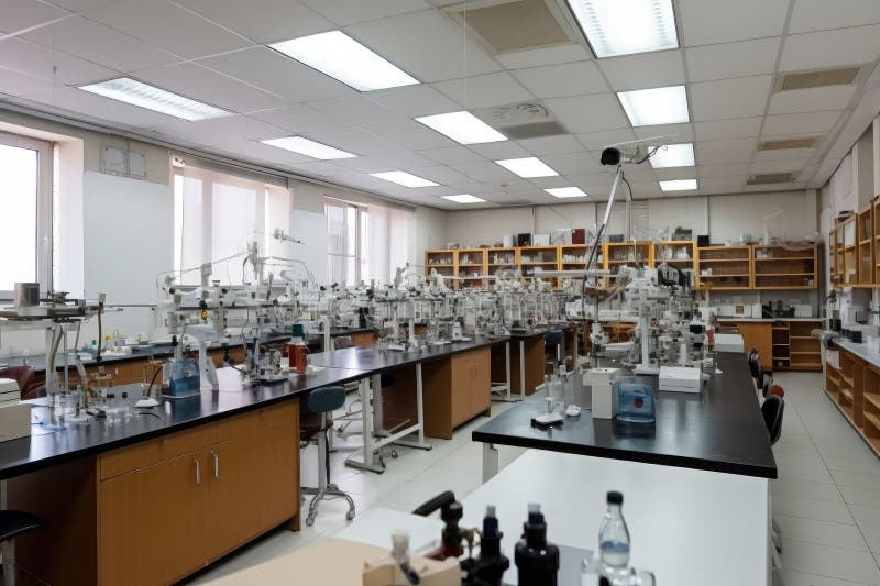 Laboratory, with Microscopes and Other Equipment for Scientific Studies ...