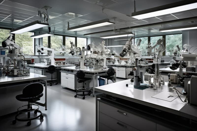 Laboratory, with Microscopes and Other Instruments Visible, in Sleek ...