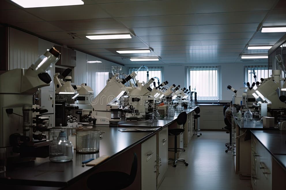 Laboratory, with Microscopes and Other Instruments Visible, in Sleek ...