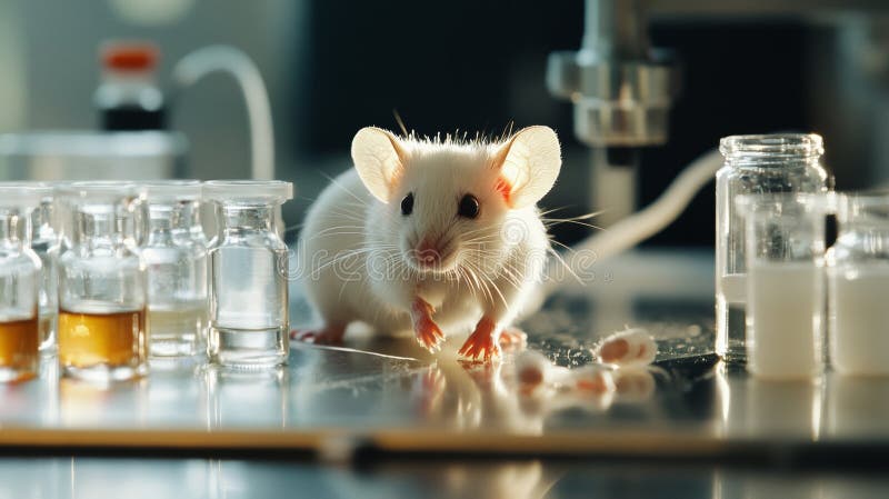 A Laboratory Mouse Explores Its Environment among Various Scientific ...