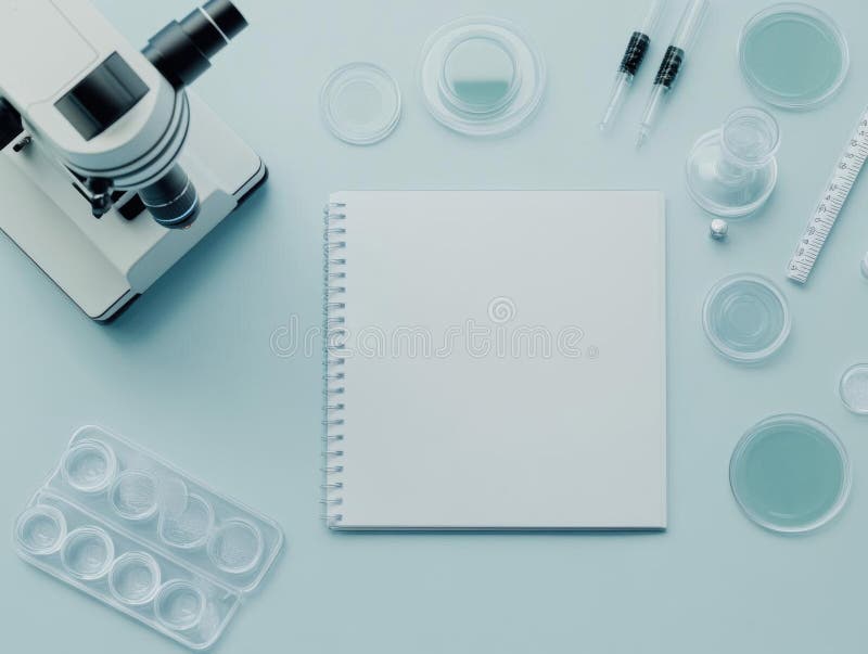 Laboratory Notebook with Microscope and Petri Dishes Stock Image ...