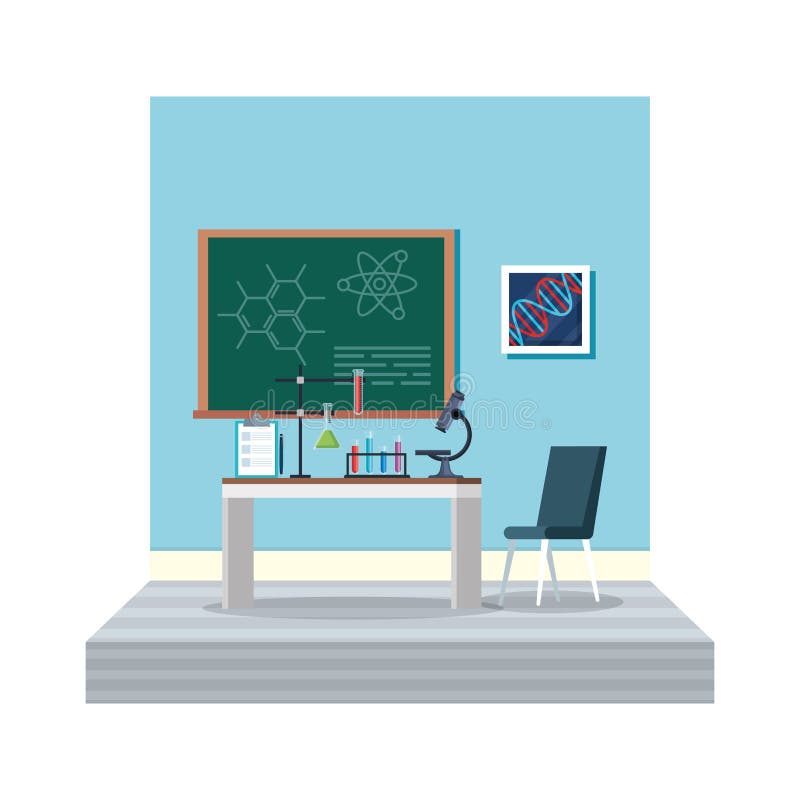 Laboratory Desk Workplace Icons Stock Vector - Illustration of interior ...