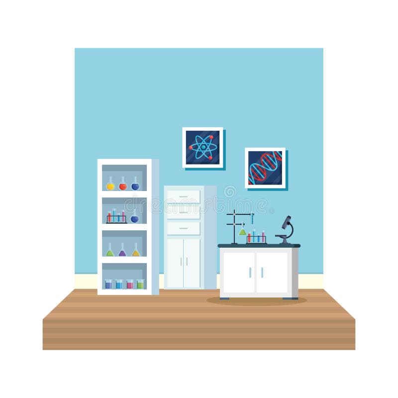 Laboratory Office Workplace Scene Stock Vector - Illustration of center ...