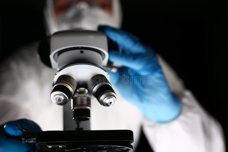 Laboratory Pharmacist Work at Optical Microscope Stock Image - Image of ...