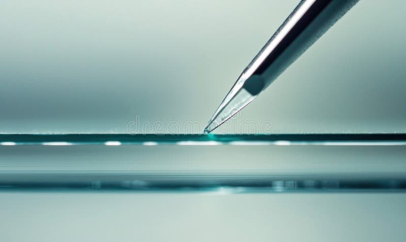 A Laboratory Pipette Precisely Dispensing a Liquid Sample Onto a Glass ...