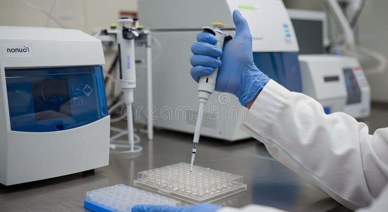 Laboratory Precision: Scientist at Work with Pipette and Microplate ...