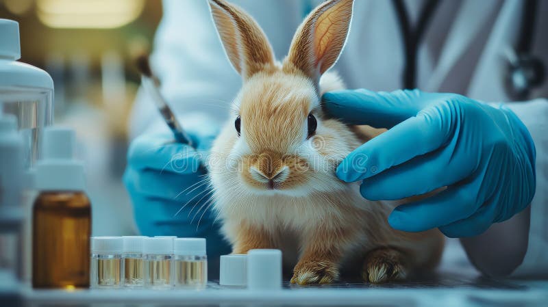 Laboratory Rabbit Undergoing Experimentation for Cosmetic Product ...