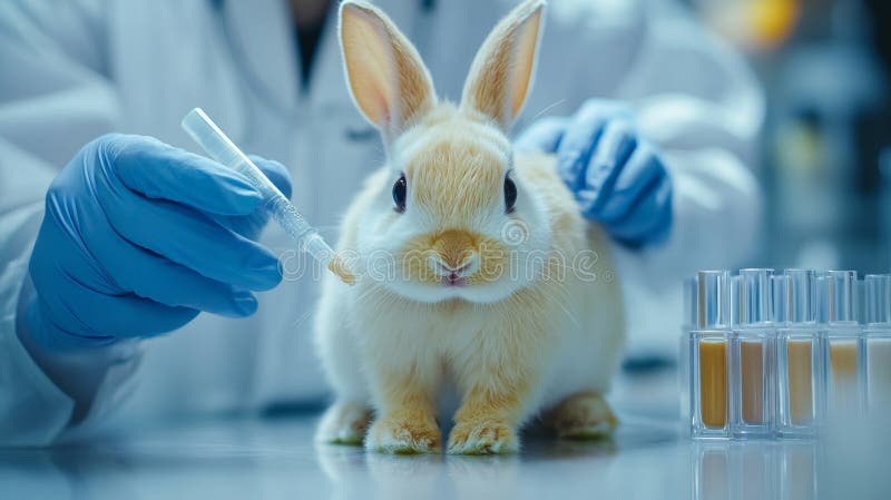 Laboratory Rabbit Undergoing Tests for Cosmetic Products, Highlighting ...