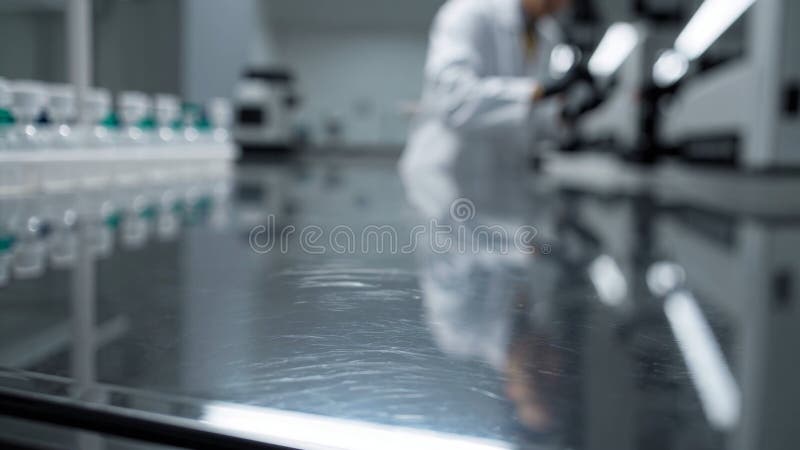 Laboratory Reflections on a Steel Table Surface while a Scientist Works ...