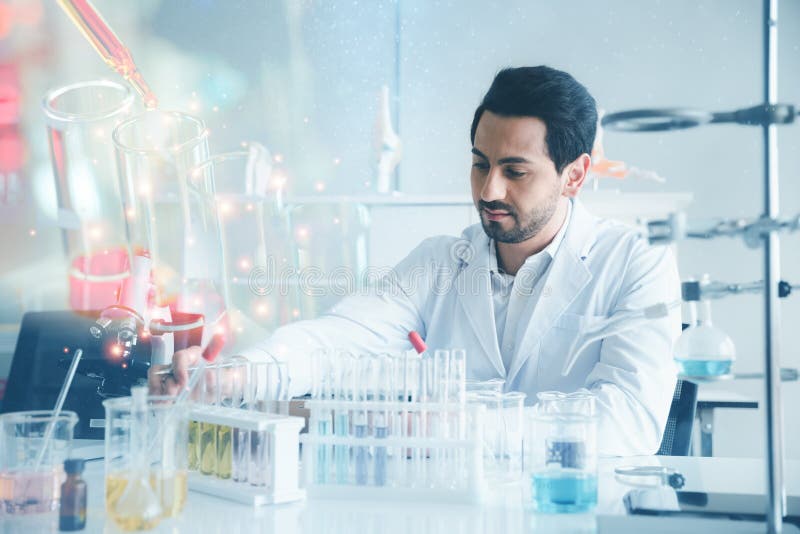 Laboratory Research Concept with Double Exposure Effect Stock Photo ...