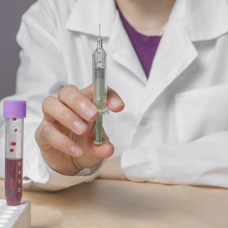 Laboratory Research. Female Lab Hands Hold Syringe and Injection. Stock ...