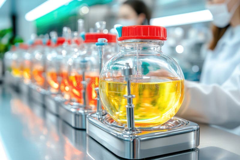 Laboratory Research with Glass Containers of Yellow Liquid in ...