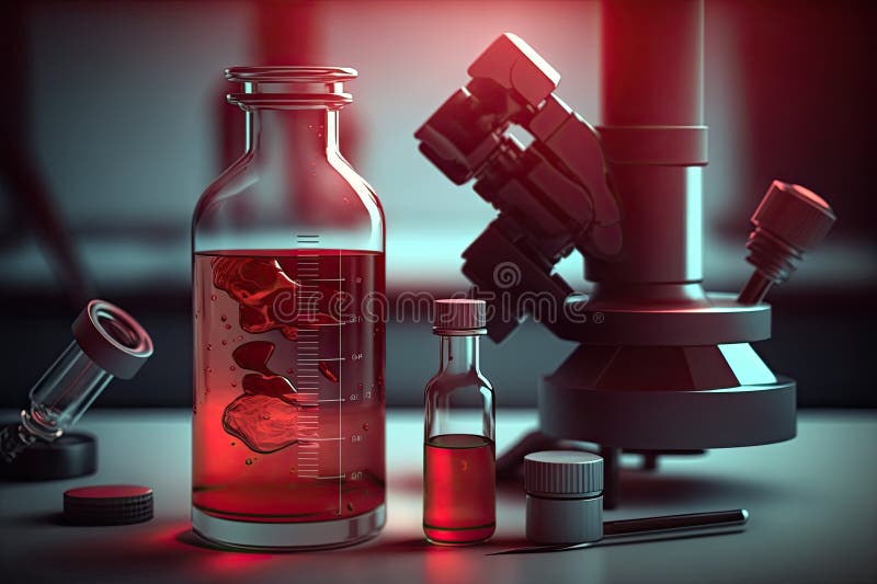 Laboratory Research, Microscope and Containers with Liquid for Study ...