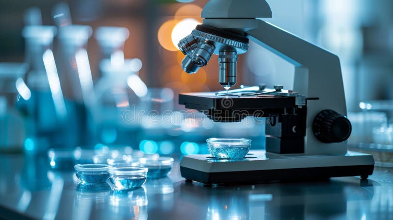 Laboratory Research, Microscope and Petri Dishes Set on Laboratory ...