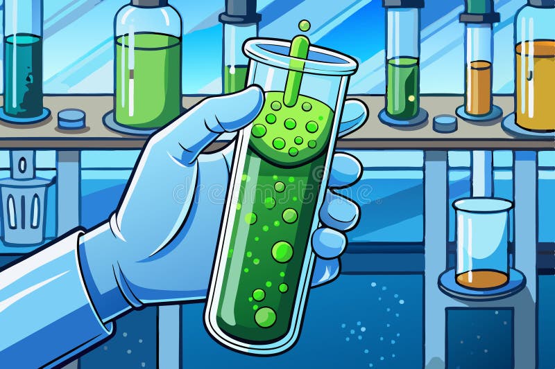 Laboratory Research with Test Tubes and Gloved Hand, Using a ...