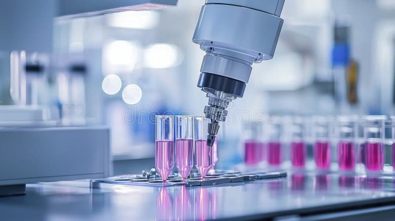 Laboratory Robot Conducting Liquid Analysis on Table Stock Illustration ...