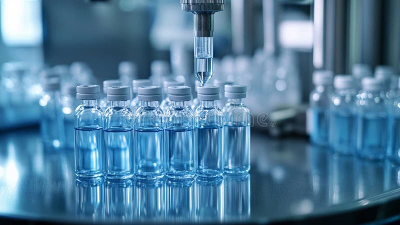 Laboratory Robot Filling Glass Vials with Blue Liquid Stock Photo ...