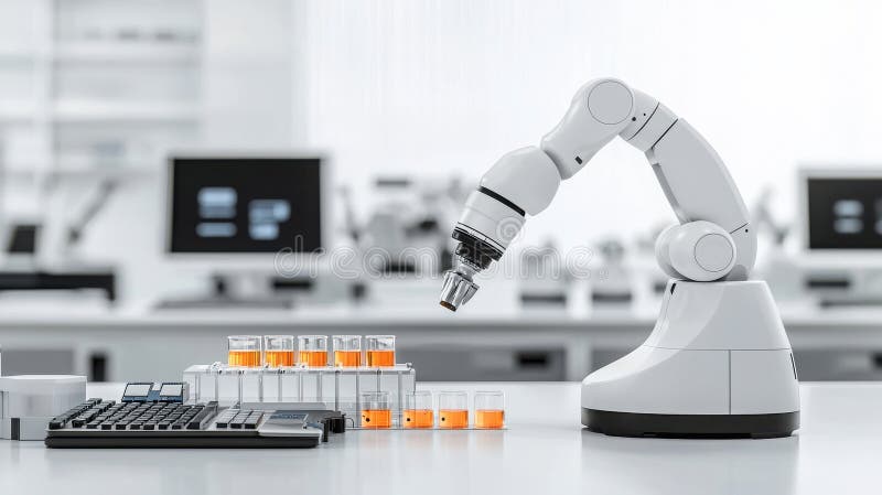 Laboratory Robotic Arm Conducting Analysis on Samples in a Modern ...