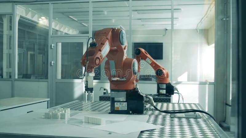 Laboratory with Robotic Devices Doing Easy Tasks Stock Video - Video of ...