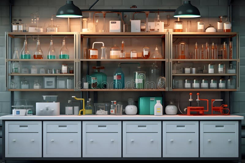 A Laboratory Room Filled with Shelves of Bottles. AI Generated Stock ...