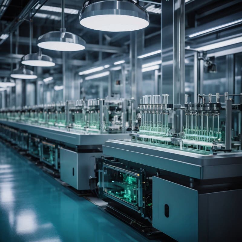 A Laboratory with Rows of Test Tubes and Machines, Representing ...