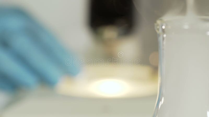 Laboratory. Sample Slide Viewed Under Microscope, Chemical Reaction in ...