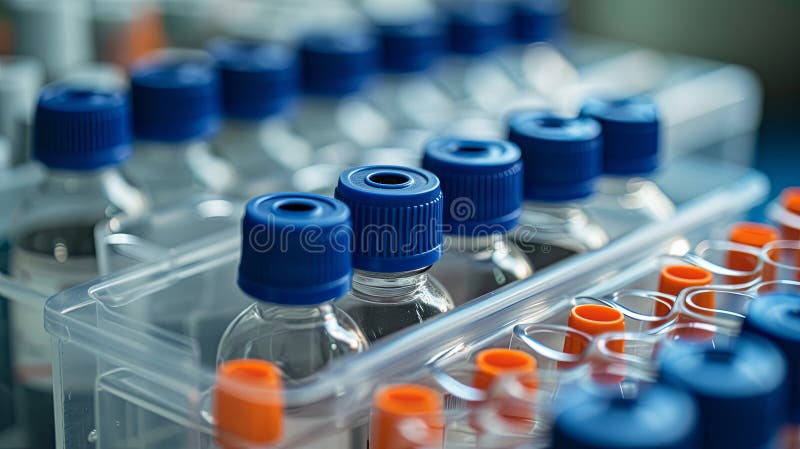 Laboratory Samples in Glass Bottle and Plastic Box Stock Illustration ...