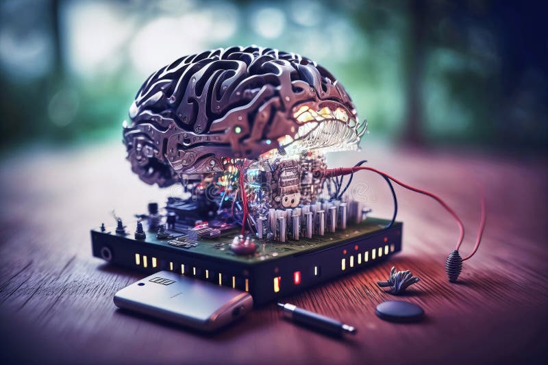 Laboratory Scene with a Brain Connected To an Open Computer on an ...