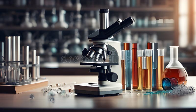 A Laboratory Scene Featuring a Modern Microscope Placed on a Clean ...