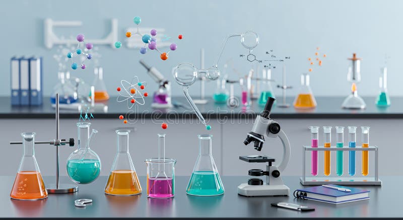 A Laboratory Scene Featuring Scientific Equipment and Molecules Stock ...