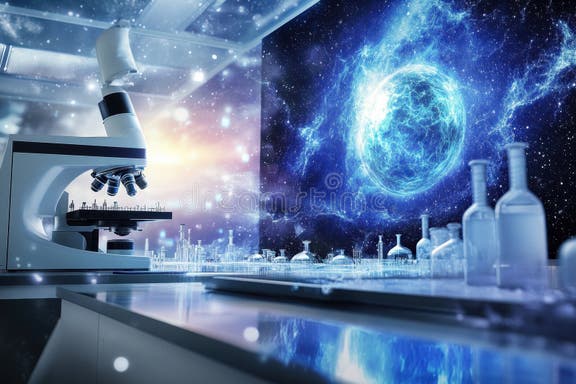 Laboratory Scene with Microscope and Cosmic Display Enhancing Science ...