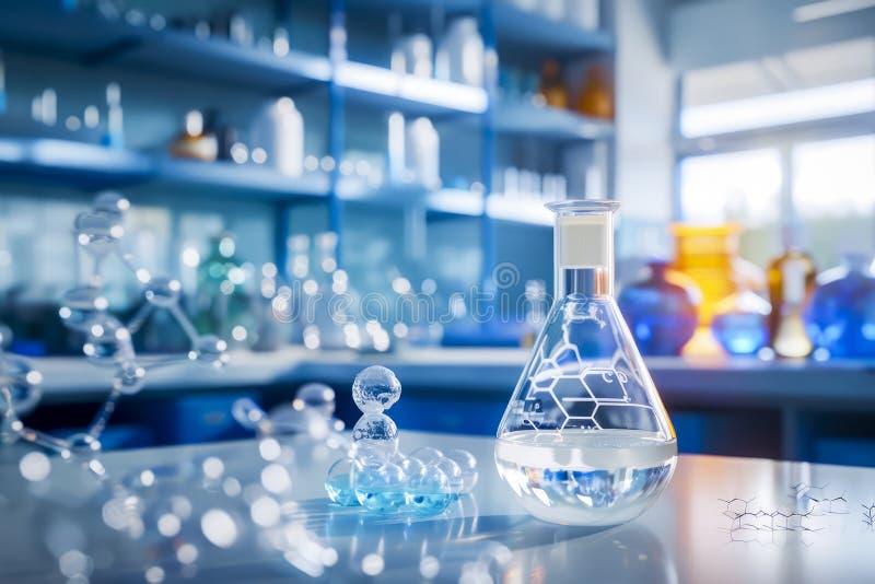 A Laboratory Scene with Numerous Test Tubes and Flasks. a Flask Sits on ...