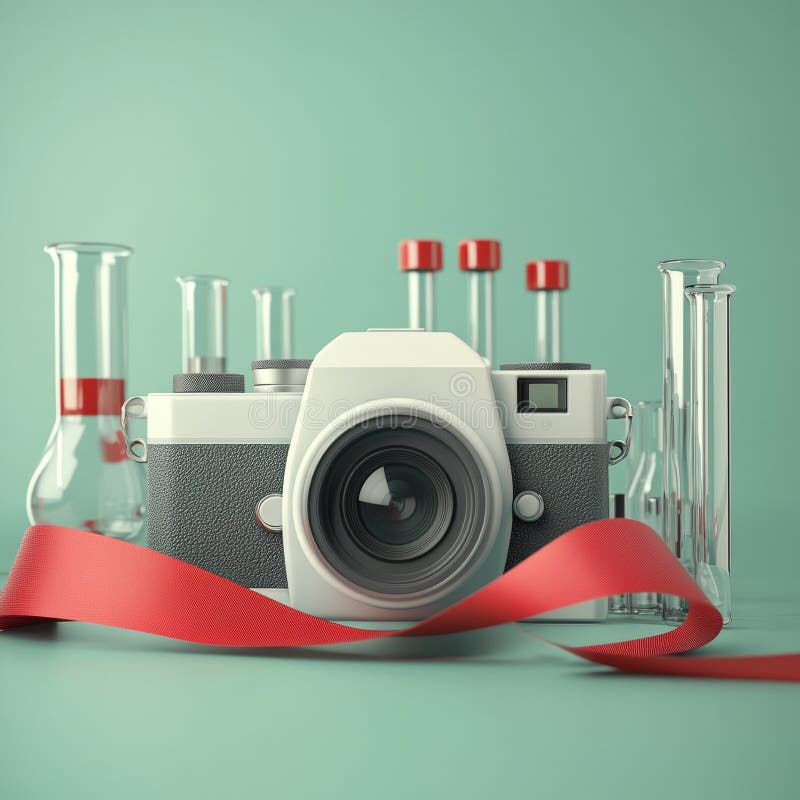 A Laboratory Scene with a Red Ribbon in Sharp Focus at the Front, while ...