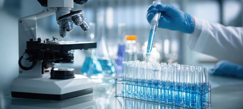 The Laboratory Scene Showcases a Scientist Using a Pipette with Test ...