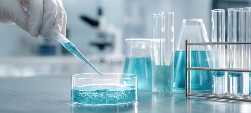 The Laboratory Scene Showcasing a Scientist Using a Pipette in Blue ...