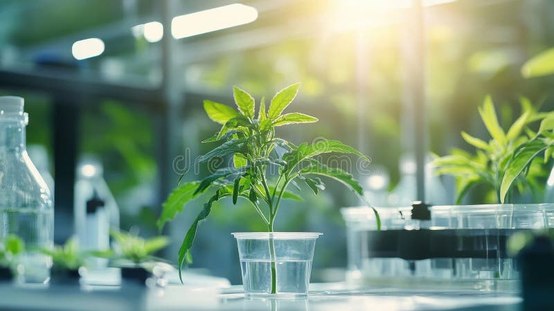 A Laboratory Scene Showcasing Young Plants in Cups, Emphasizing Growth ...