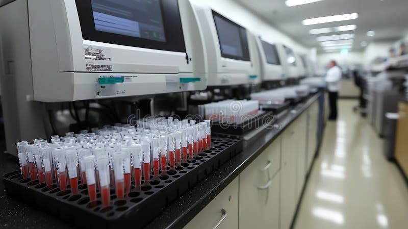 Laboratory Scene with Test Tubes and Analytical Machines, Clinical ...