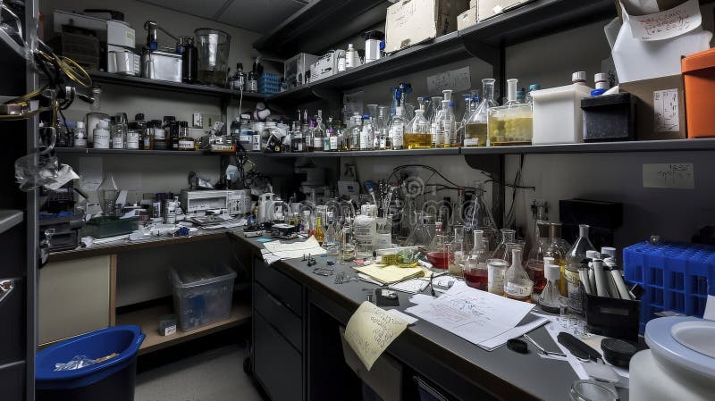 Laboratory Science Experiment Cluttered Workspace Functional Setup ...