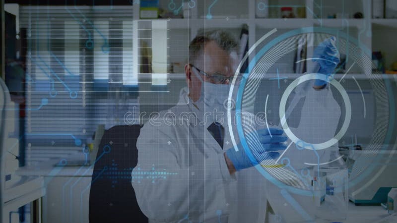 In Laboratory, Scientist Interacting with Futuristic Animation on ...