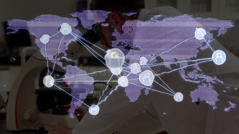 In Laboratory, Scientist Working with Global Network Connections ...