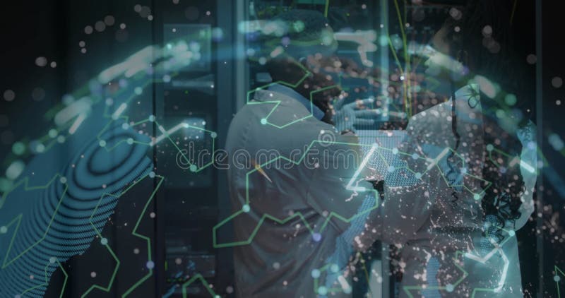 In Laboratory Scientists Using Animation For Digital Network And Data