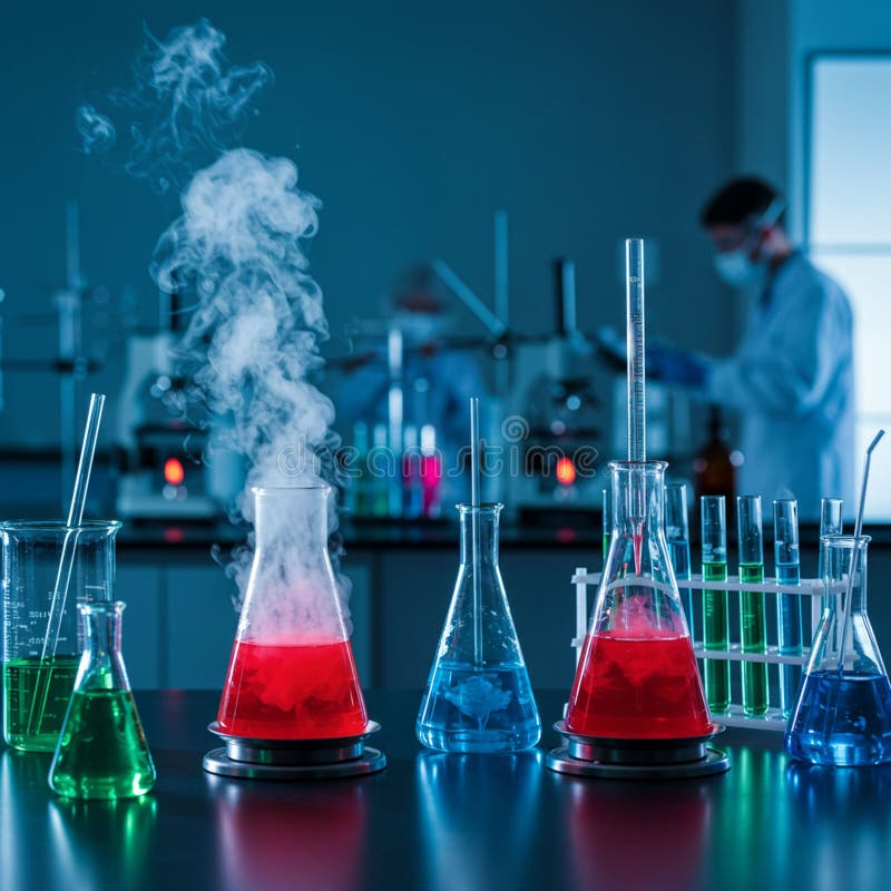 Laboratory Experiment Colorful Liquids Erlenmeyer Flasks Test Tubes ...