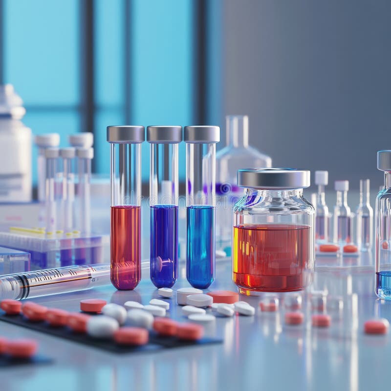 Laboratory Setting with Colorful Test Tubes and Vials Filled with ...