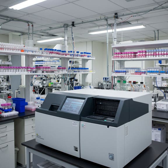 A Laboratory Setting Features a Large Analytical Instrument with a ...